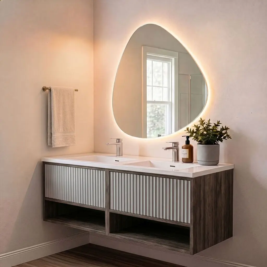 Skye Decor Set kupatilskog ormarića sa umivaonikom i ogledalom, 2 dela, Braon
