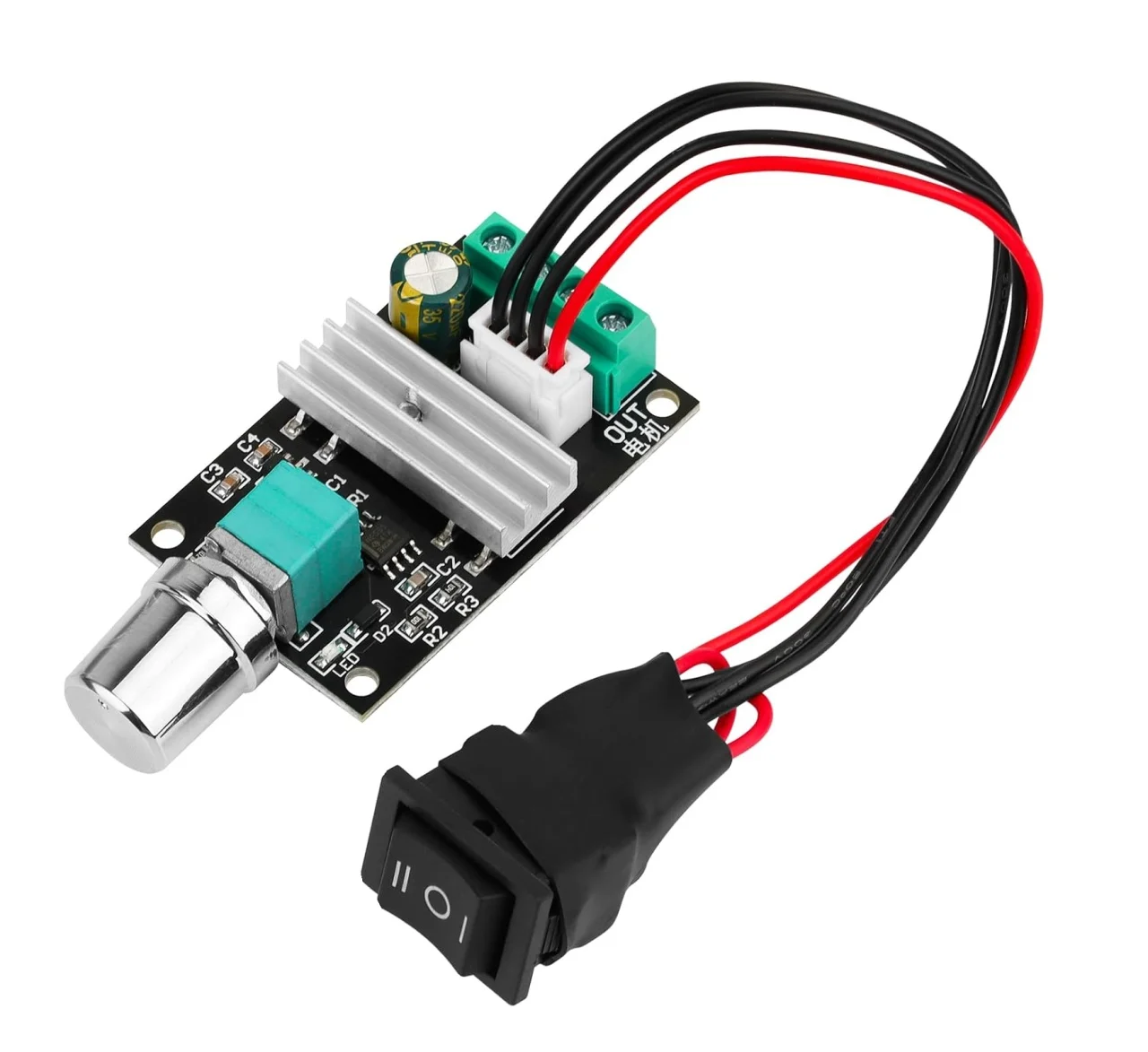 PWM Regulator Brzine DC Motora 6V-28V 3A sa Preklopnikom za Promenu Smera (Napred/Nazad)