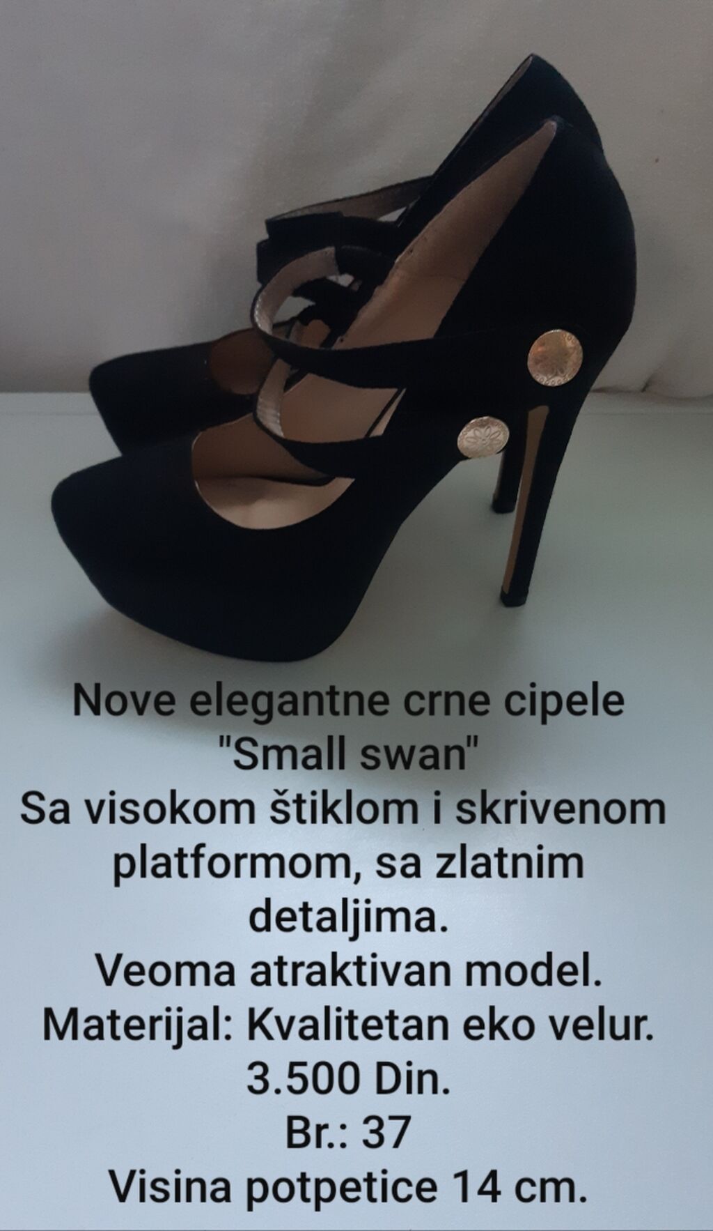 Elegantne nove crne cipele Small Swan - Model: salonke sa visokom