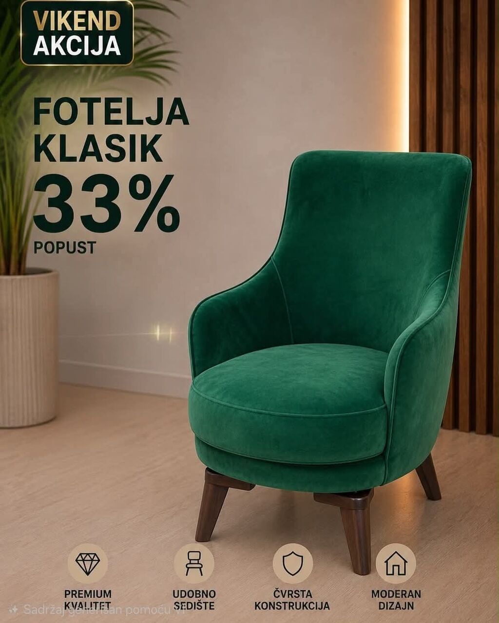 **Fotelja Klasik** Elegantna fotelja modernog dizajna, idealna za