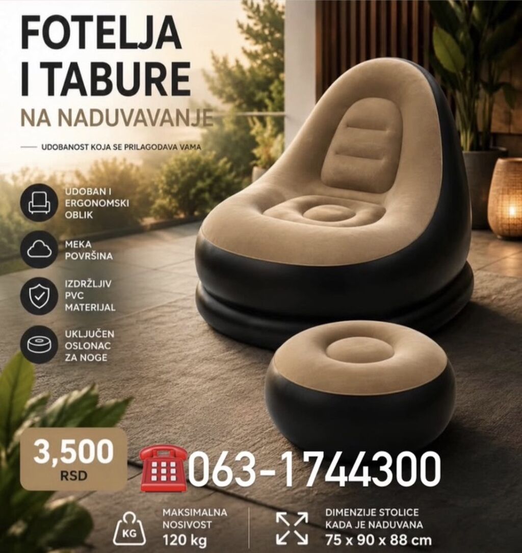Fotelja i tabure na naduvavanje - Udoban, ergonomski oblik koji prati