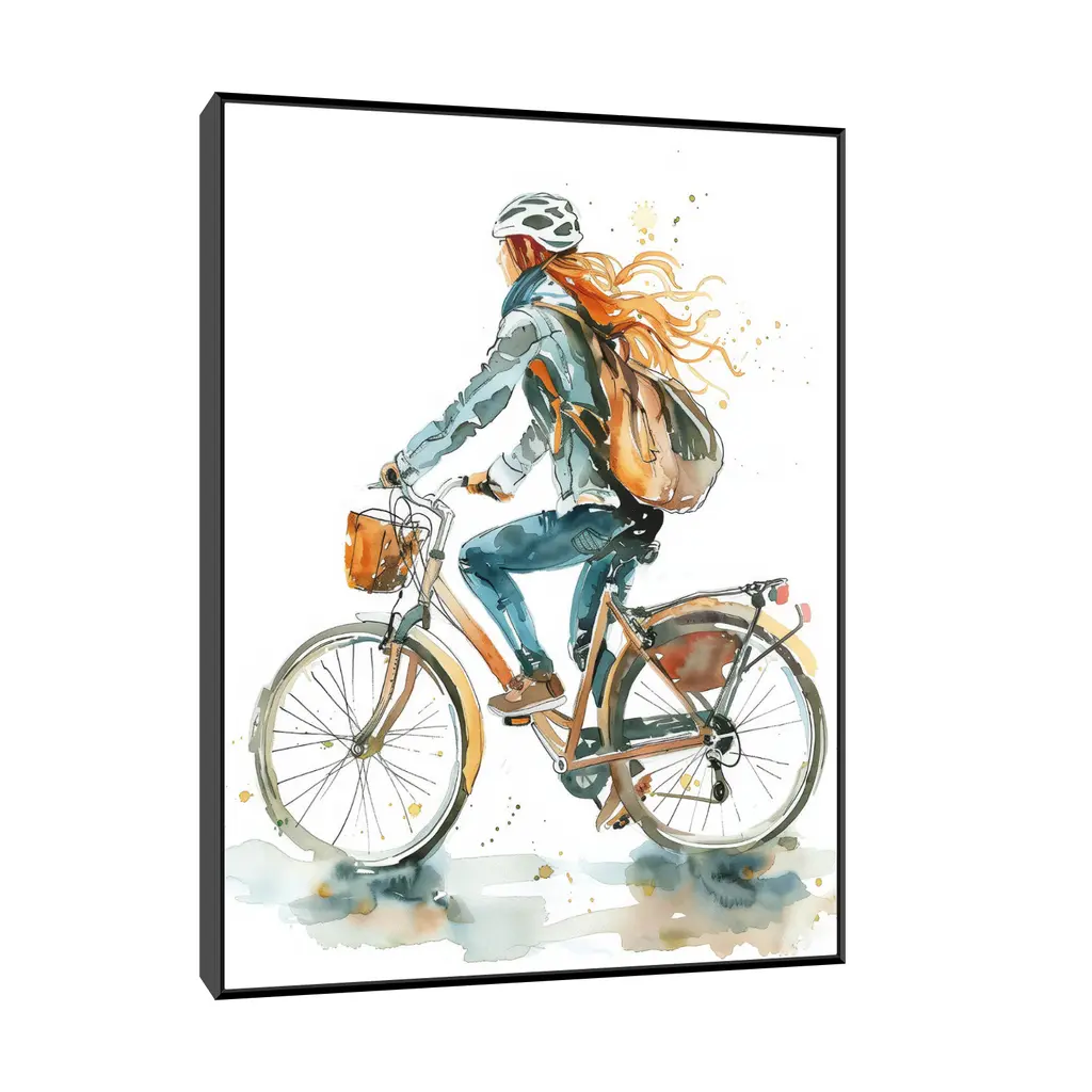 Canvas Slika na platnu Devojka na biciklu 60x80cm, Sa ramom, Crni