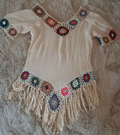 Bež boho tunika sa heklanim motivima S-M