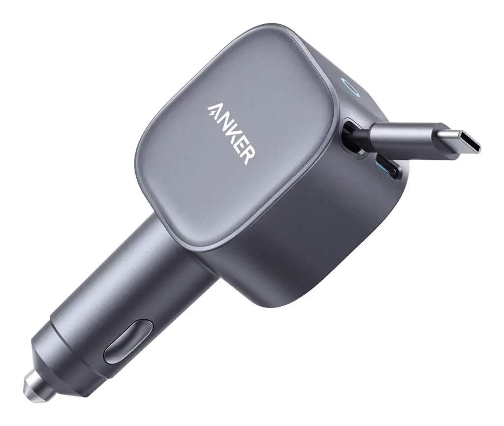 Nano Auto punjač 75W, Ugrađeni USB-C kabl na izvlačenje, USB-C port