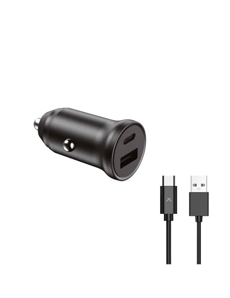 Ksix Set Auto punjač 20 W USB-A + USB-C sa USB-A na USB-C kablom 1 m, Crni