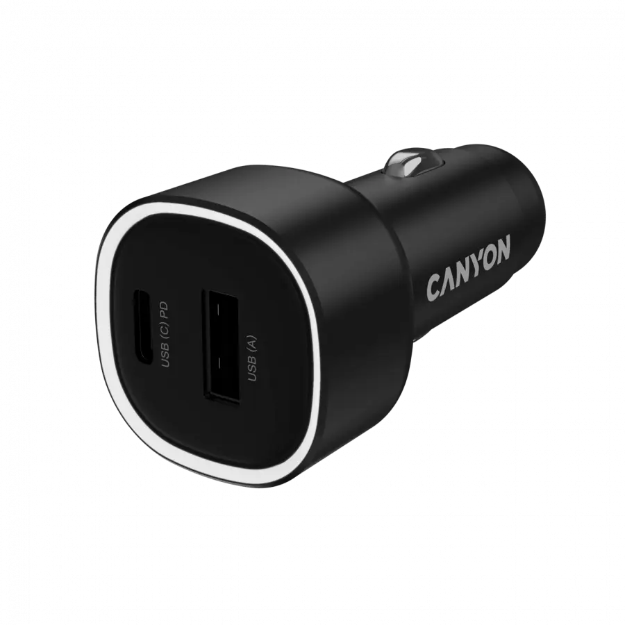Canyon auto punjač OnDrive 48 PD, 48W, USB-A+USB-C, crni