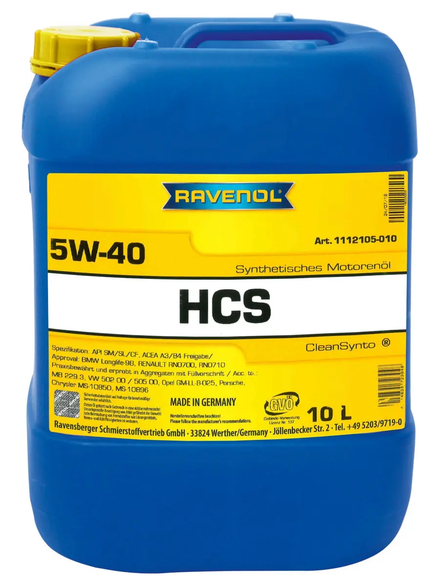 Motorno ulje RAVENOL HCS 5W-40, 10 l