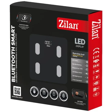 Zilan Pametna vaga za merenje, do 180kg, LED, Bluetooth, crna - ZLN8980
