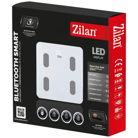 Zilan Pametna vaga za merenje, do 180kg, LED, Bluetooth, bela - ZLN8979