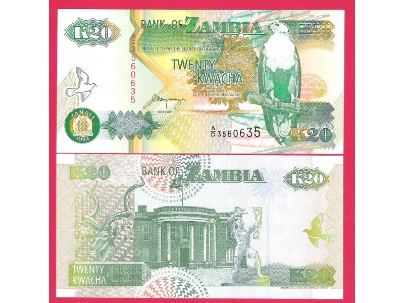 Zambia K20 Kwacha 1992 Godina UNC