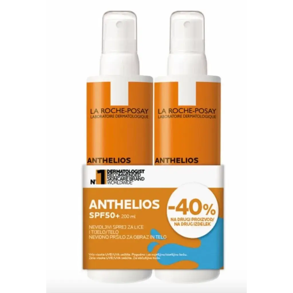 La Roche-Posay Spreј za zaštitu lica i tela od sunca Anthelios, SPF50, 2x200 ml