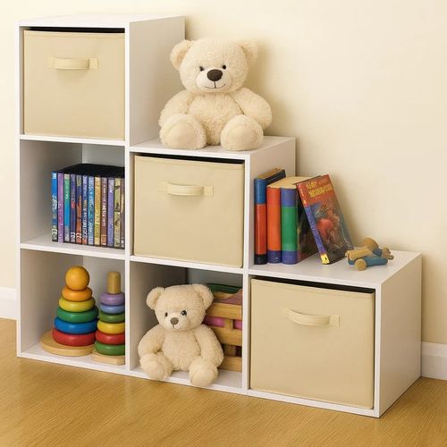 Kinder Home Montessori Dečija polica za knjige, organizator za igračke sa 6 pregrada i kutijama, bela