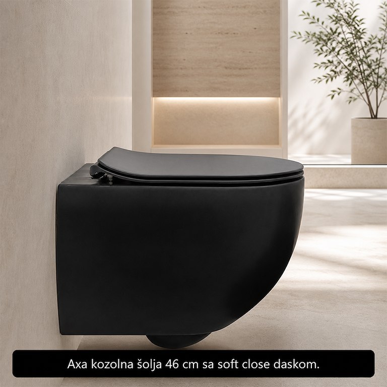 AXA GLOMP SET WC ŠOLJA KONZOLNA RIMLESS I SOFT CLOSE QUICK RELEASE CRNA MAT 46 cm 3291070201207