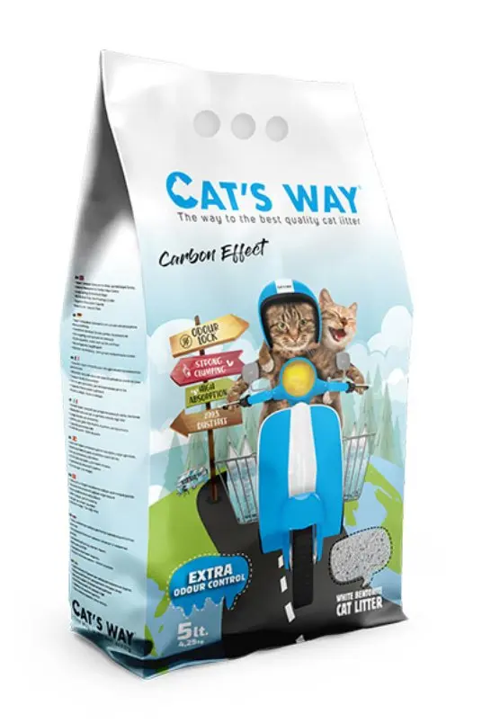 CATS WAY Posip za mačke Carbon Effect, Grudvajući, Beli bentonit, 5l
