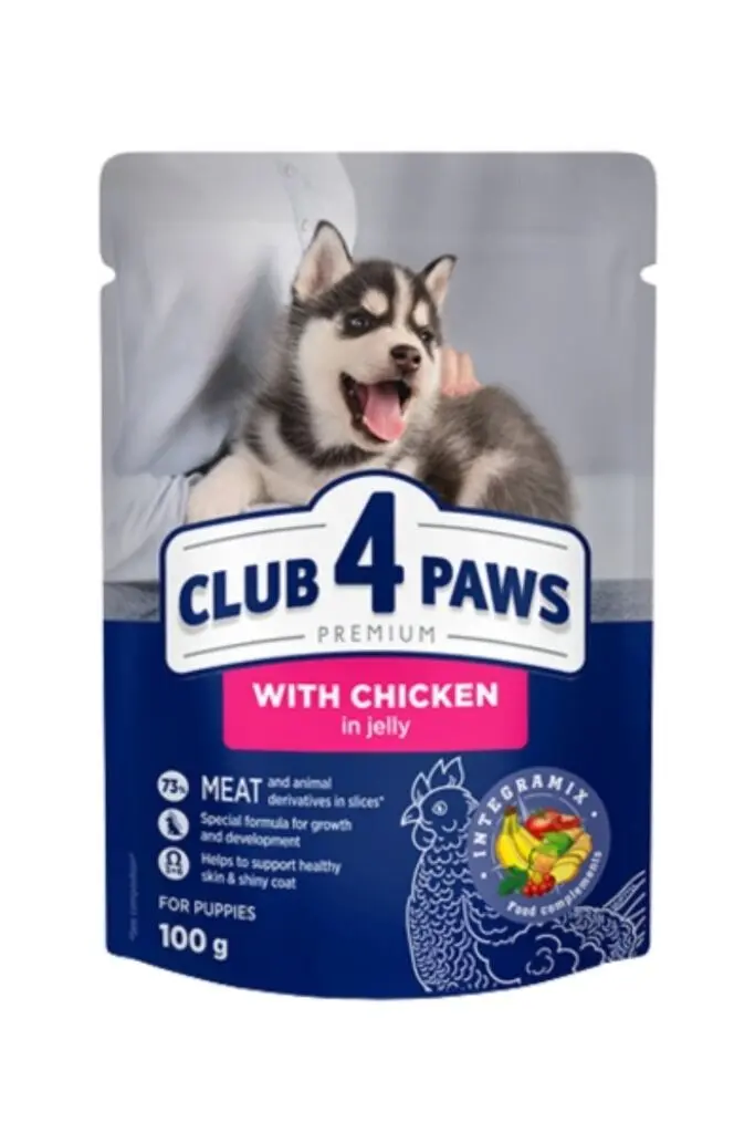 Club 4 Paws Premium vlažna hrana za štence, Piletina u želeu, 100 g