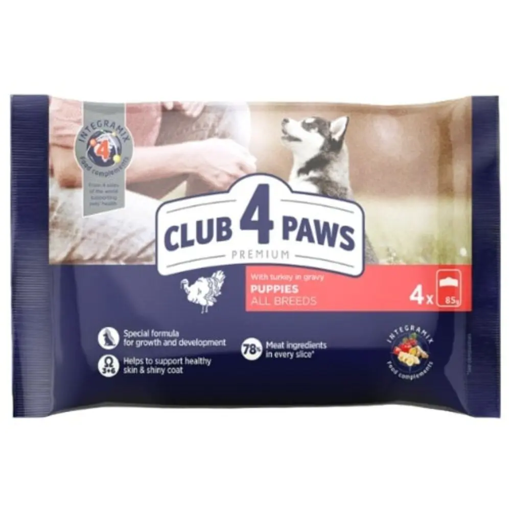 Club 4 Paws Premium vlažna hrana za štence, Ćuretina, 4x85 g