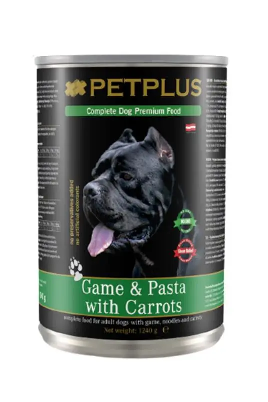 Pet Plus Konzerva hrane za pse, Divljač, nudlei šargarepa, 1240g