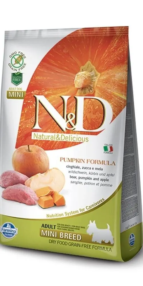 N&D Bundeva Suva hrana za odrasle pse, Divlja prasetina i jabuka, Mini breed, 800g