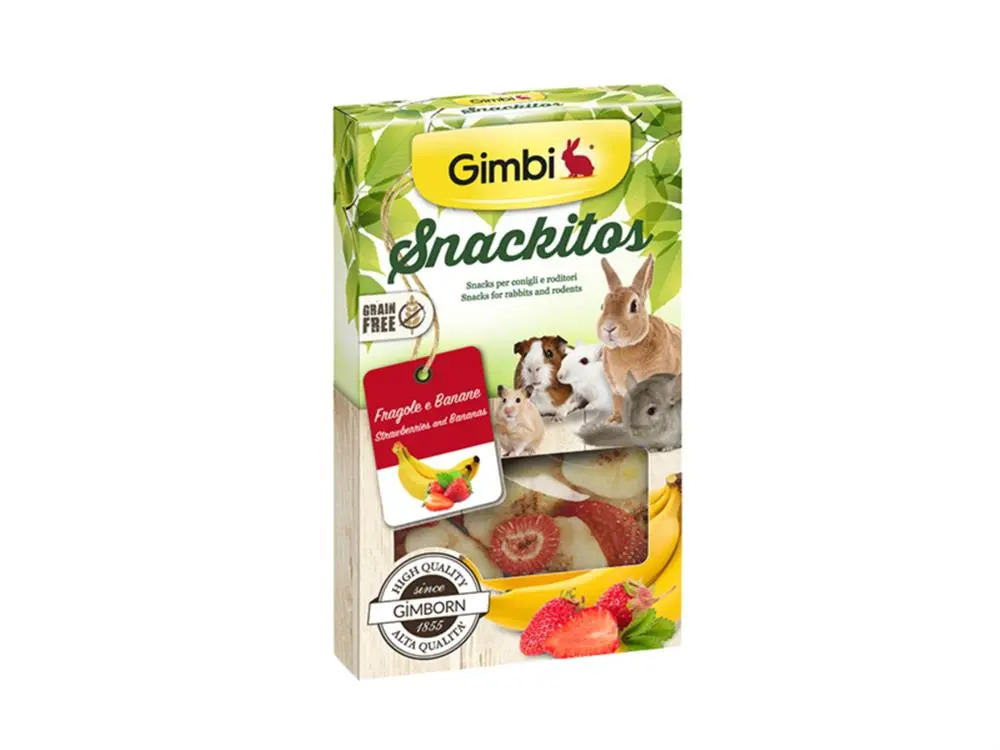 Gimbi Poslastica za glodare i kuniće Snackitos, Jagoda i banana, 60 g