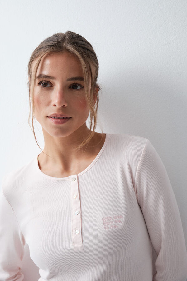Rosa hell geblümter Baumwoll-Pyjama lang