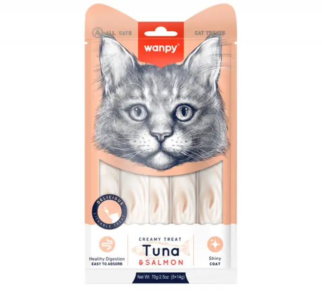 WANPY Poslastica za mačke, Tuna i Losos, 14g, 5 komada