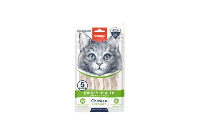 Wanpy Poslastica za mačke Kidney Care Functional Creamy Lickable, Piletina i povrće, 5x14g