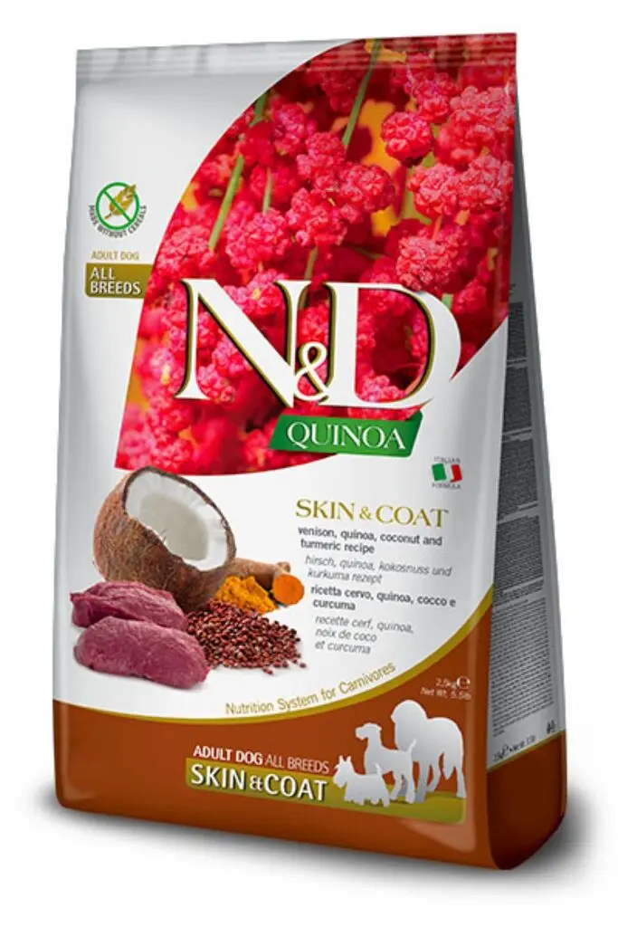 N&D Suva hrana za pse srednjih i velikih rasa sklonim alergijskim reakcijama, Meso jelena, kinoa, kokos i kurkuma, 7kg