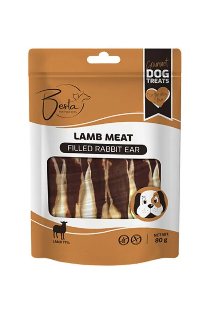 Besta Poslastica za pse Rabbit Ears, Jagnjetina, 80 g