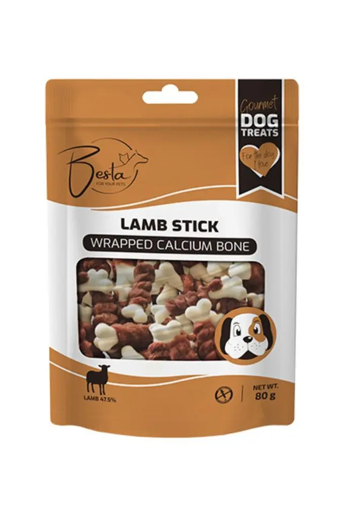 Besta Poslastica za pse Stick Wrapped Calcium Bone, Jagnjetina, 80 g