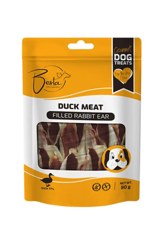 Besta Poslastica za pse Rabbit Ears, Pačetina, 80 g