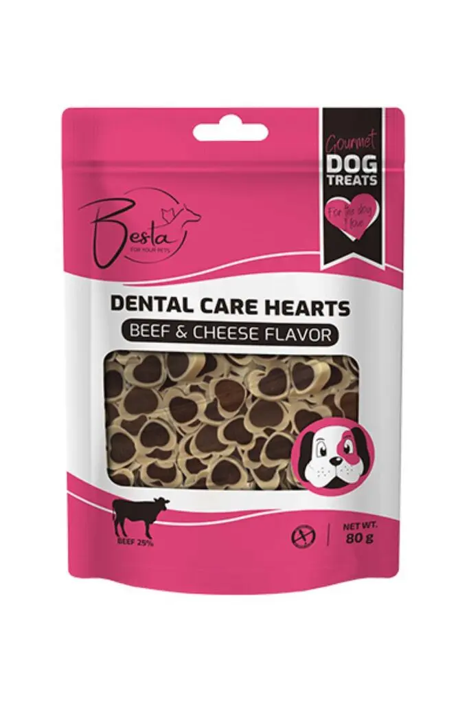Besta Dentalna poslastica za pse Heart, Govedina i sir, 80 g