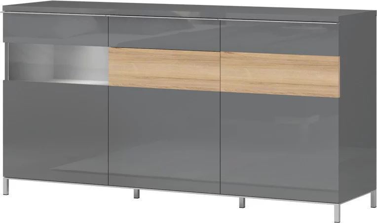KOMODA 167/88/45 cm boja orahovog drveta, antracit visoki sjaj