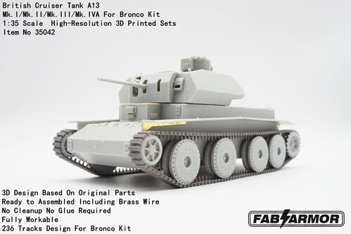 NEW! Fab Scale Fa35042 British Cruiser Tank A13 Mk.I / Mk.II / Mk.III and Mk.IVA - 3D-Printed Tank Tracks Set (for Bronco Kits)