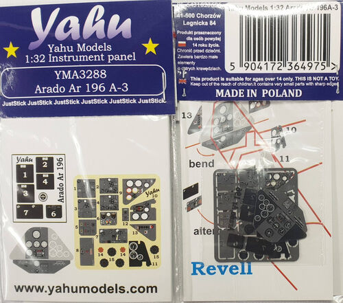 NEW! Yahu Models A3288 Arado Ar 196 A-3 - Instrumet Panel (for Revell Kits)