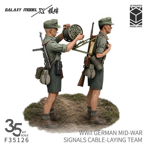 NEW! Galaxy-Model F35126 German WWII Signals Cable-Laying Team, Mid-War (2 Figures / 3D-Printed)