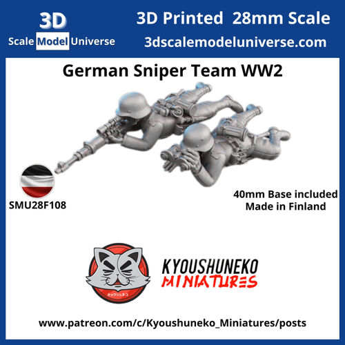 NEW! 3d Scale Model Universe 28F108 German WW2 Sniper Team (2 Figures / 3D-Printed)