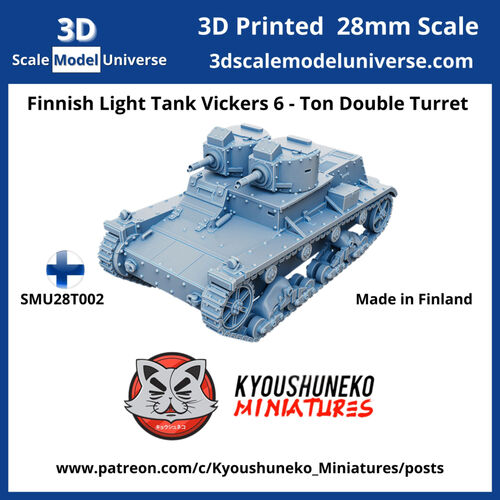 NEW! 3d Scale Model Universe 28T002 Finnish WW2 Light Tank Vickers 6 Ton - Double Turret (3D-Printed)
