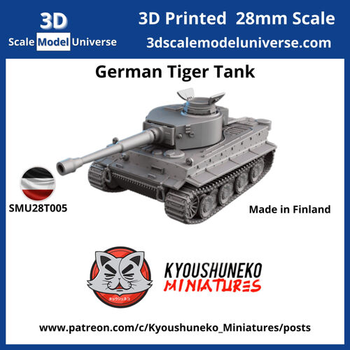 NEW! 3d Scale Model Universe 28T005 German Tiger I Tank (3D-Printed)