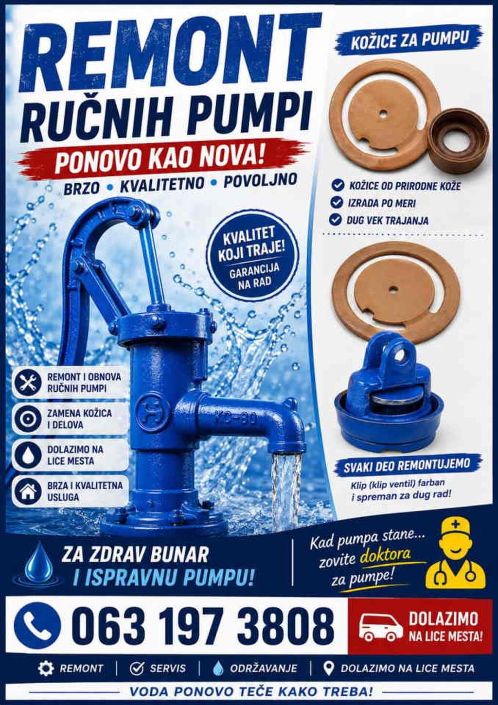 Remont ručnih pumpi i kožice za ručne pumpe Za zdrav bunar i ispravnu