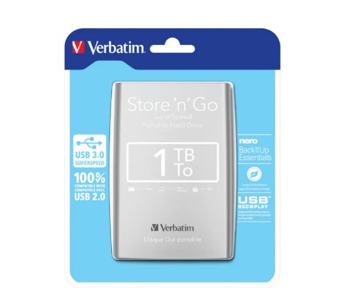 HDD E2.5'' Verbatim 1TB USB 3.0 StorenGo 53071, Silver