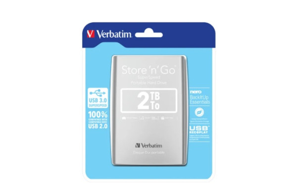 HDD E2.5'' Verbatim 2TB USB 3.0 StorenGo 53189, Silver