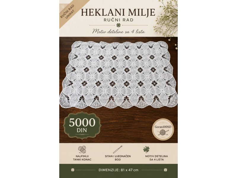 RUČNO HEKLANI MILJE – Motiv deteline sa 4 lista | Unika