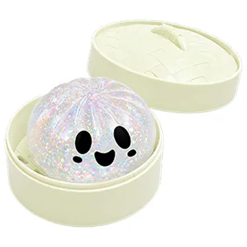 DOWMOO HALLOWEEN DUMPLING SQUISHY STRESS RELIEF TOY WITH STEAMER BOX - WHITE GHOST