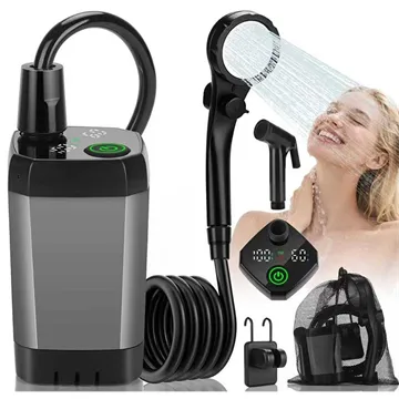 PORTABLE ELECTRIC SHOWER PUMP WITH DIGITAL DISPLAY - 6000MAH, IPX7 - GREY