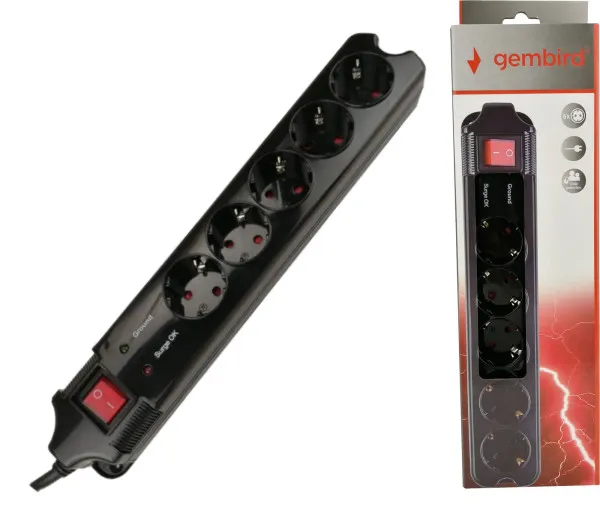 SPG5-C-10 (3G1.5) Gembird produzni kabl sa zastitom 5 uticnica 3m black
