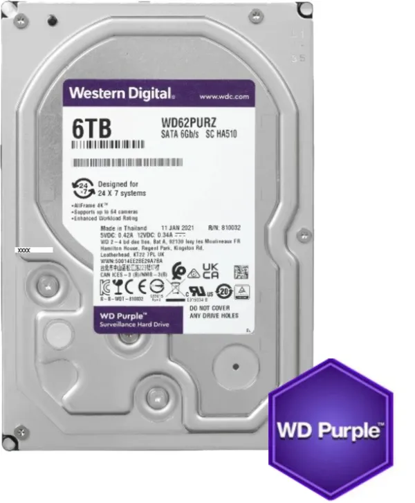 HDD 3.5 * 6TB WD62PURZ WD Purple 24/7 5400RPM 256MB SATA3