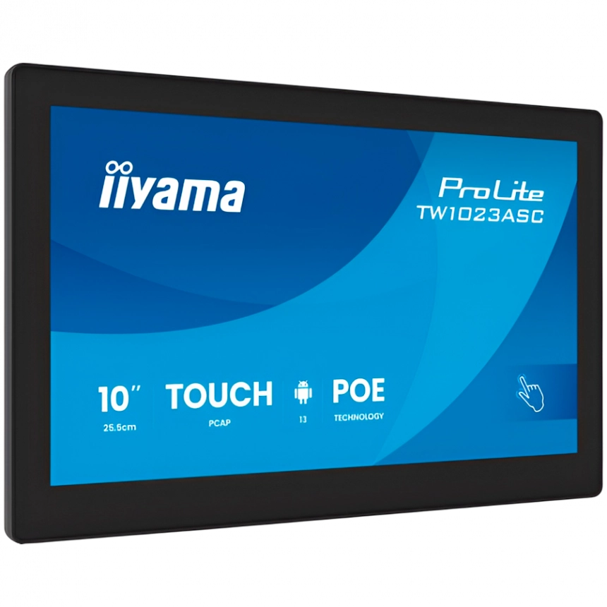 iiyama TW1023ASC-B3P 10,1" Panel-PC with Android 13+GMS, SOC uad-core RK3568 4GB, Storage 32GB, PCAP 10-Points Touch, 280x800, IPS panel, Speakers, POE, WIFI, BT5.2, SD Slot, HDMI-out