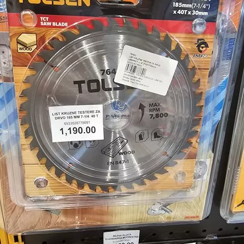 LIST KRUŽNE TESTERE ZA DRVO 185 MM TOLSEN