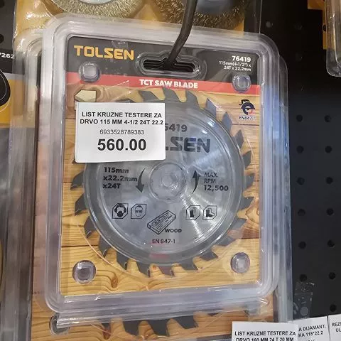 LIST KRUŽNE TESTERE ZA DRVO 115MM TOLSEN