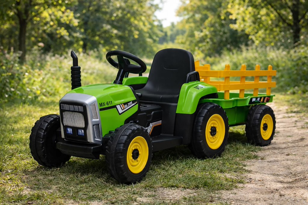 Dečiji traktor na akumulator sa prikolicom 261 zeleni